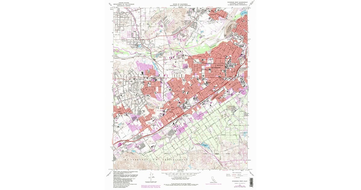 1967 Map of Riverside West, Riverside County, CA — High-Res, 1981 Print ...