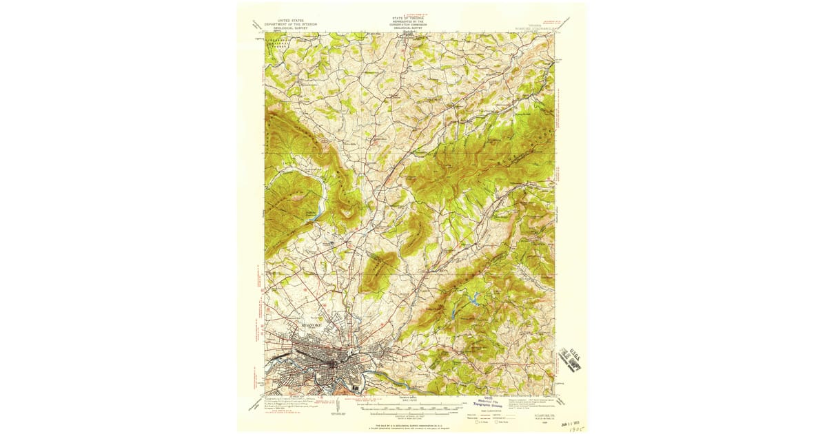 1929 Map of Roanoke, VA — High-Res, 1958 Print | Pastmaps