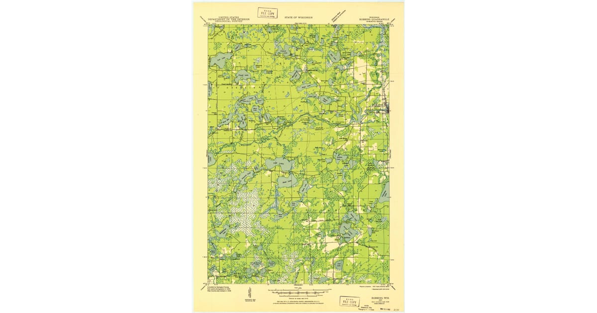 1930 Map of Robbins, Oneida County, WI — High-Res, 1952 Print | Pastmaps