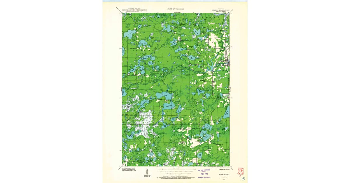 1938 Map of Robbins, Oneida County, WI — High-Res, 1962 Print | Pastmaps