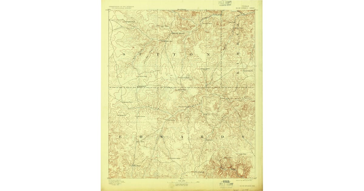 1893 Map of Rock Springs, Edwards County, TX — High-Res, 1925 Print ...