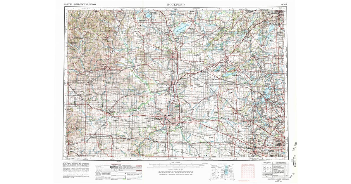 1958 Map of Rockford, IL — High-Res, 1981 Print | Pastmaps