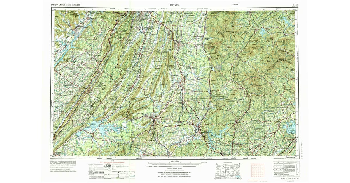 1958 Map of Rome, GA — High-Res, 1974 Print | Pastmaps