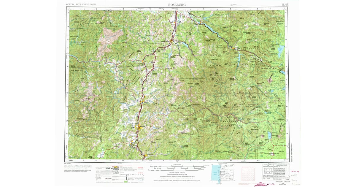 1958 Map of Roseburg, OR — High-Res, 1973 Print #2 | Pastmaps