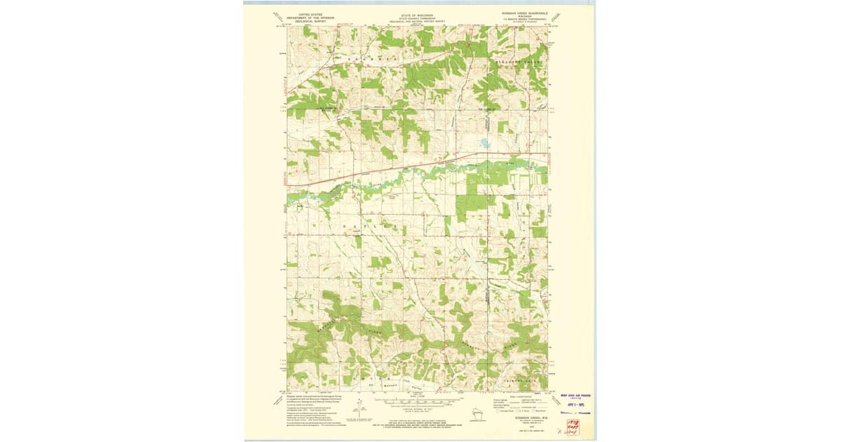 1973 Map of Rossman Creek, Buffalo County, WI — High-Res | Pastmaps