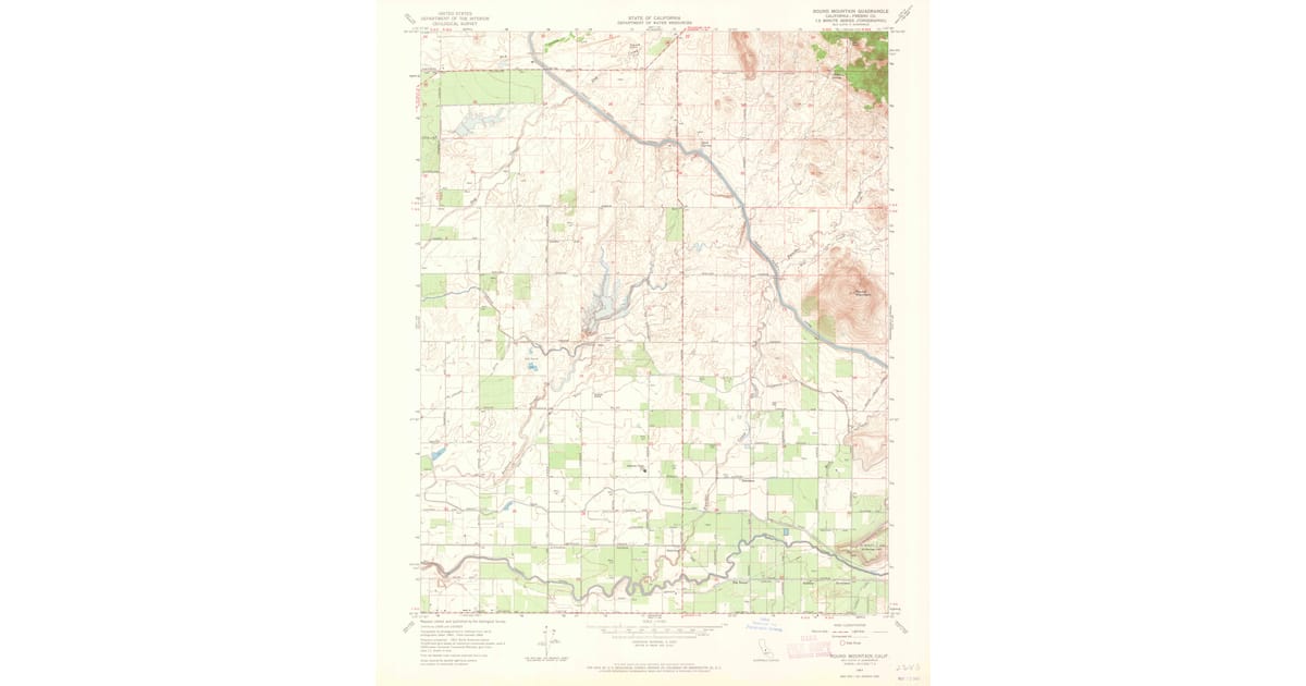 1964 Map of Round Mountain, Fresno County, CA — High-Res, 1965 Print ...