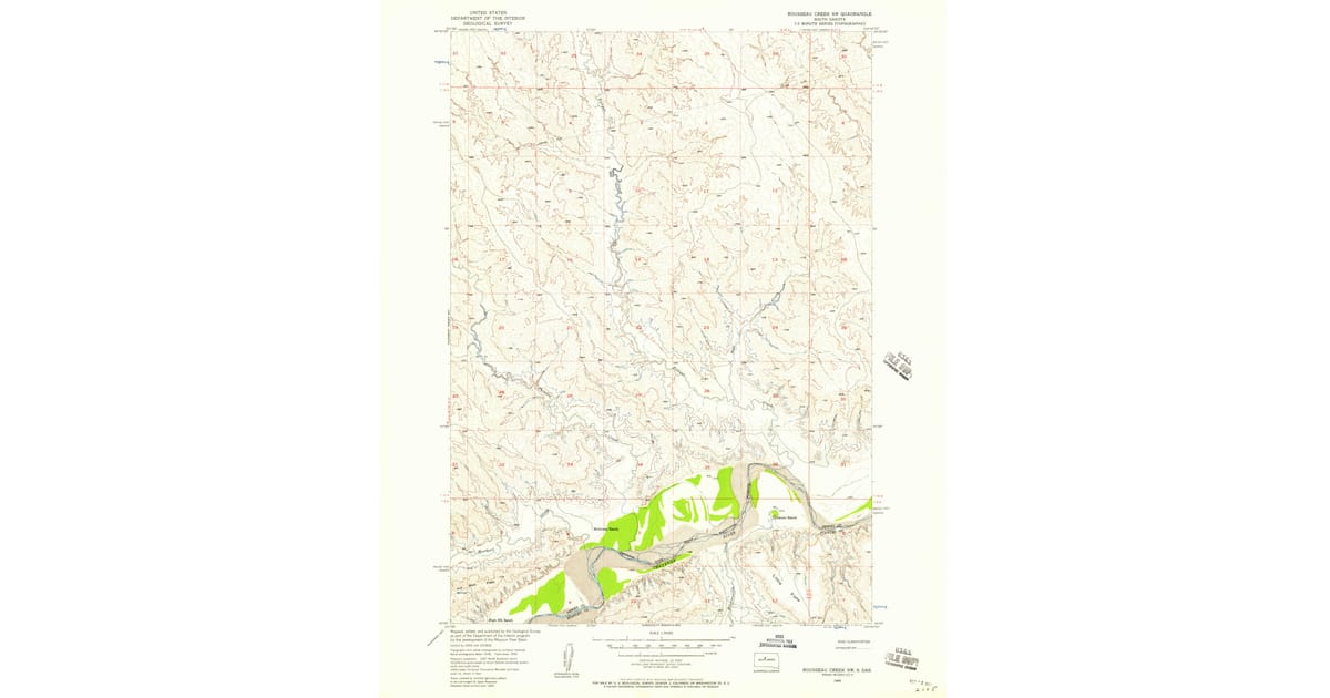 1956 Map of Rousseau Creek SW, Dewey County, SD — High-Res | Pastmaps