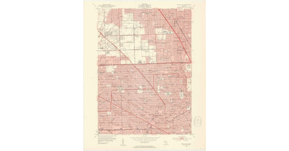 1952 Map of Royal Oak, MI — High-Res, 1954 Print #2 | Pastmaps