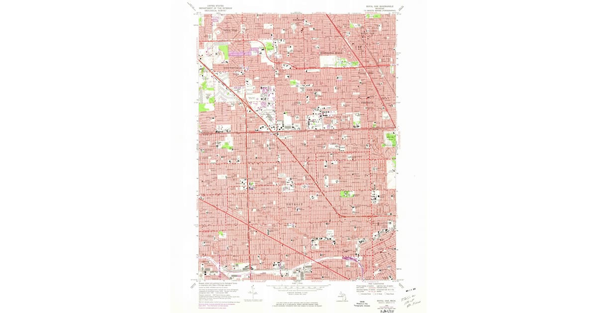 1968 Map of Royal Oak, MI — High-Res, 1974 Print | Pastmaps