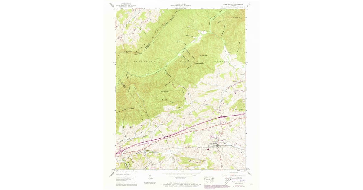 1959 Map of Rural Retreat, VA — High-Res, 1973 Print | Pastmaps