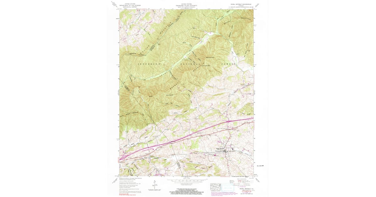 1959 Map of Rural Retreat, VA — High-Res, 1991 Print | Pastmaps