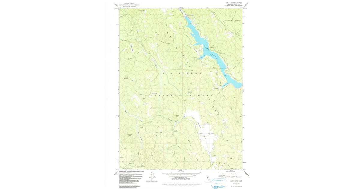 1978 Map of Ruth Lake, Trinity County, CA — High-Res, 1991 Print | Pastmaps