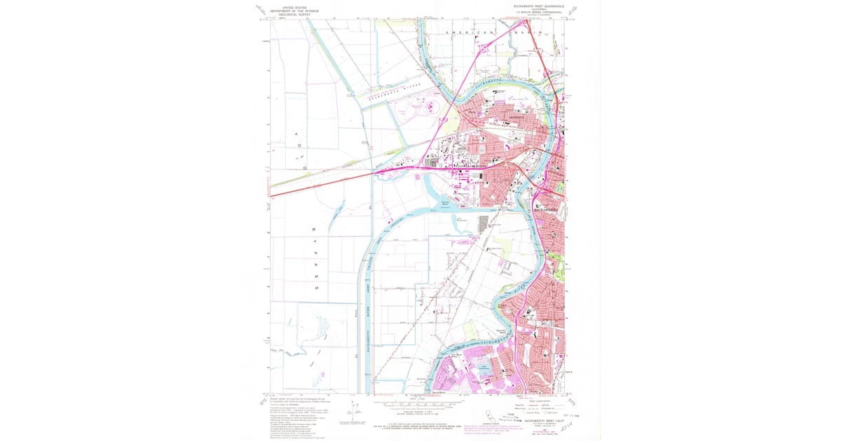 1967 Map of Sacramento West, Yolo County, CA — High-Res, 1980 Print ...