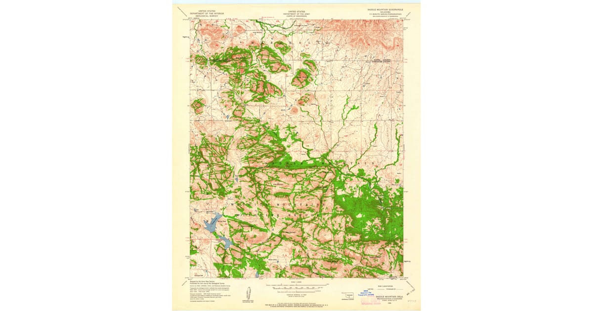 1956 Map of Saddle Mountain, Comanche County, OK — High-Res, 1963 Print ...