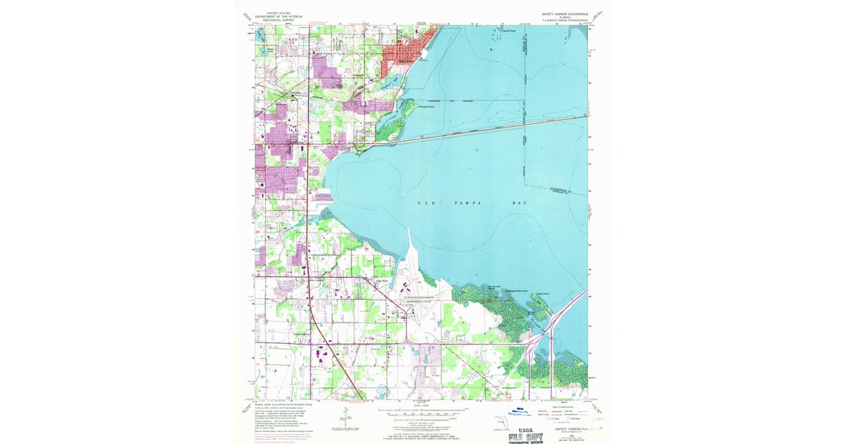 1956 Map of Safety Harbor, FL — High-Res, 1971 Print | Pastmaps