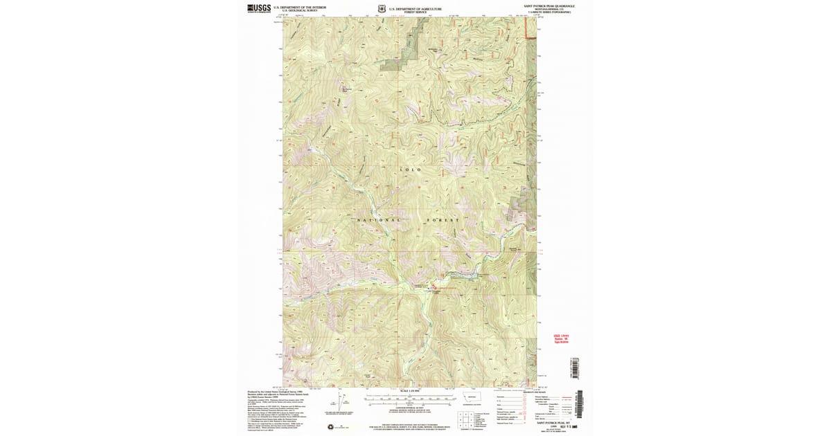 1999 Map of Saint Patrick Peak, Mineral County, MT — High-Res | Pastmaps