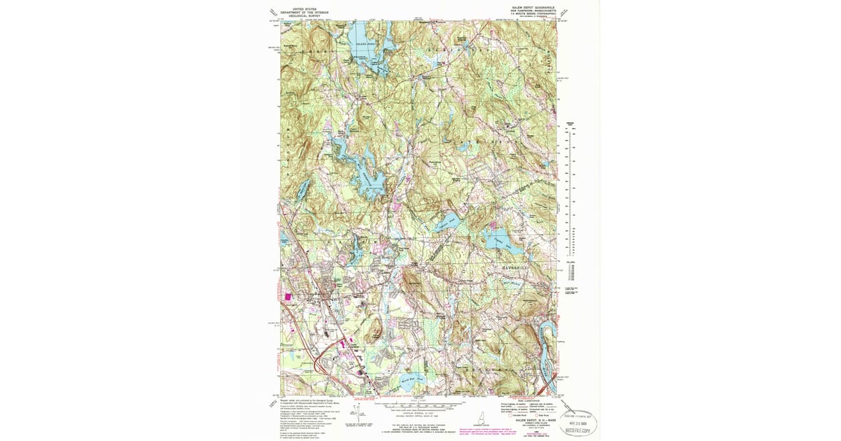 1968 Map of Salem Depot, Rockingham County, NH — High-Res, 1988 Print ...