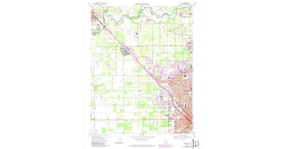 1969 Map of Salida, CA — High-Res, 1987 Print | Pastmaps