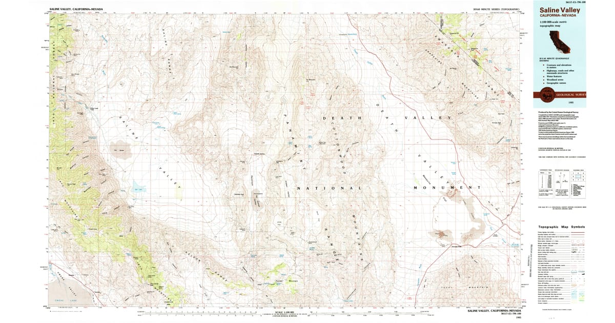 1985 Map of Saline Valley, Inyo County, CA — High-Res | Pastmaps