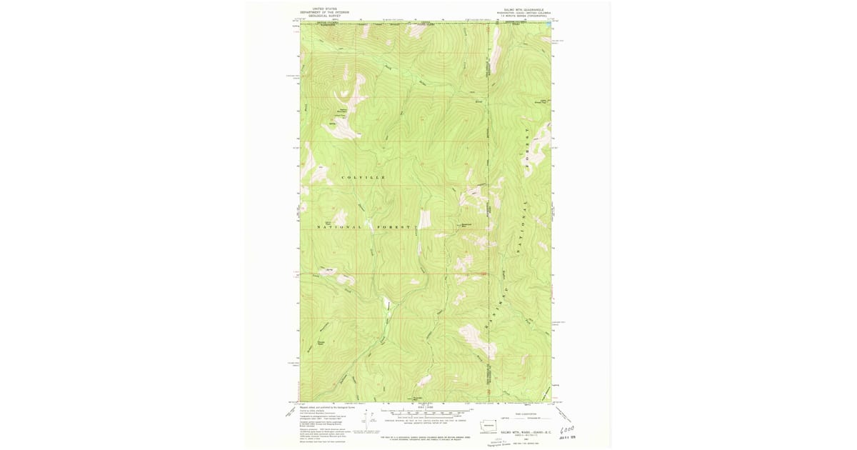 1967 Map of Salmo Mtn., Pend Oreille County, WA — High-Res, 1977 Print ...