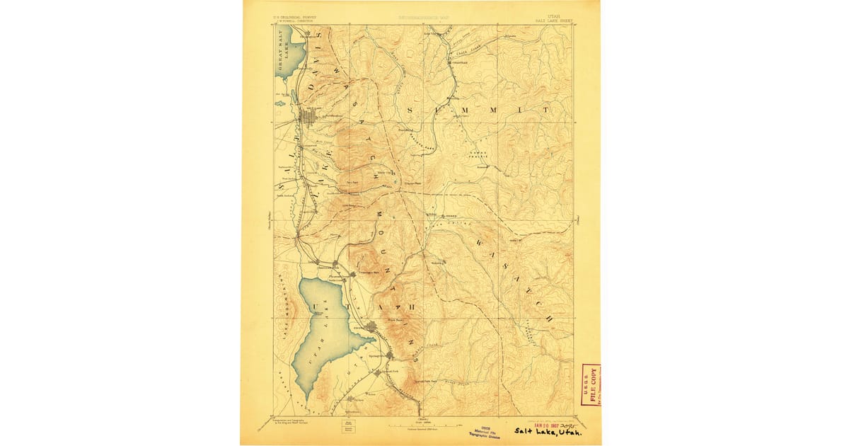 1885 Map of Salt Lake, Utah County, UT — High-Res, 1906 Print | Pastmaps