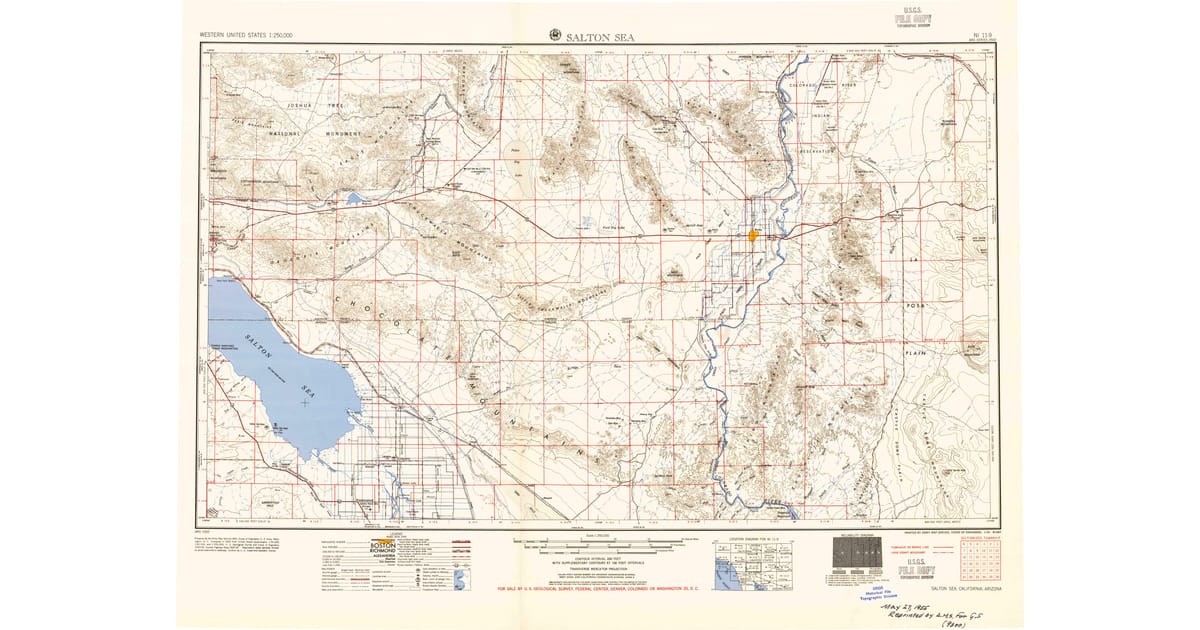 1955 Map of Salton Sea, Imperial County, CA — High-Res, 1955 Print #2 ...