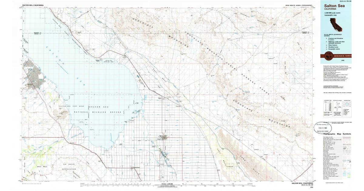 1985 Map of Salton Sea, Imperial County, CA — High-Res | Pastmaps