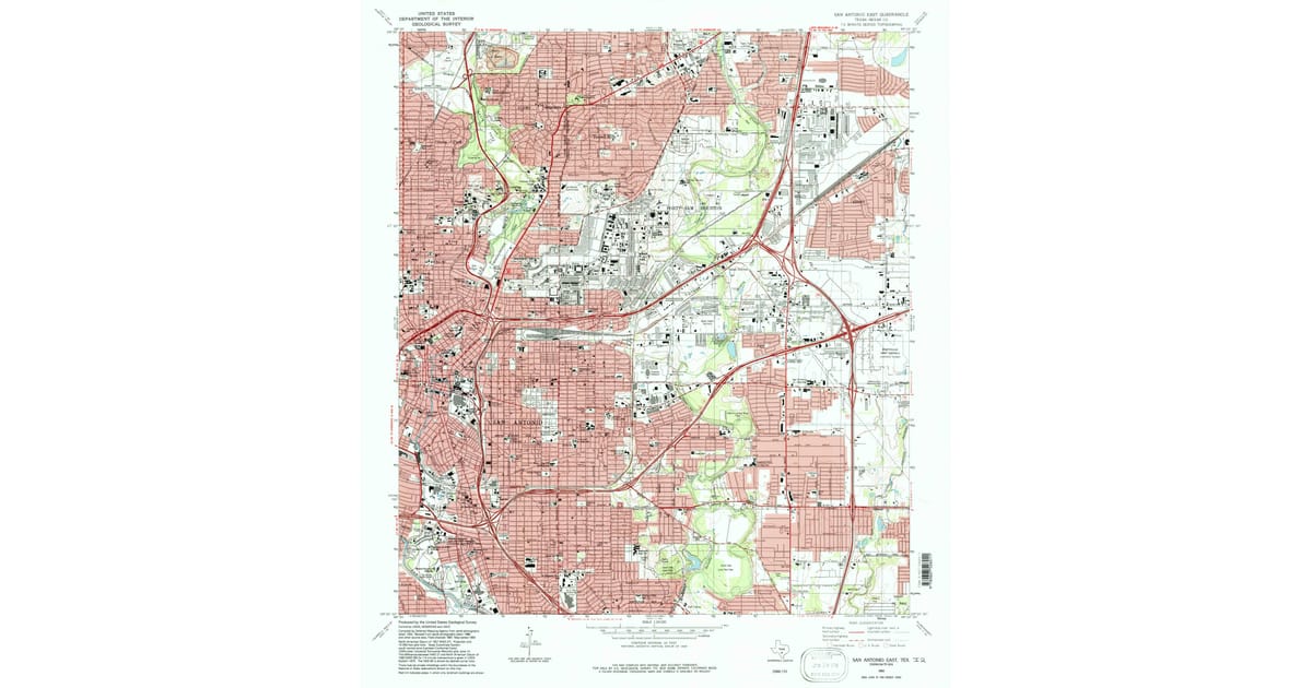 1992 Map of San Antonio East, Bexar County, TX — High-Res | Pastmaps