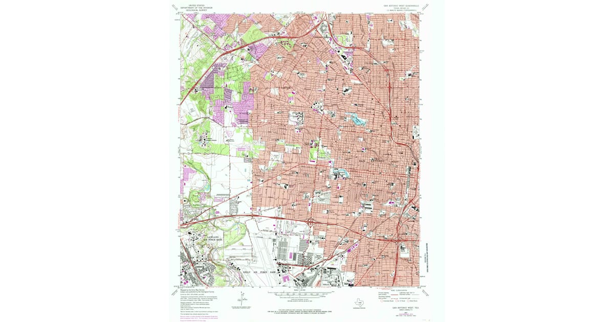 1967 Map of San Antonio West, Bexar County, TX — High-Res, 1985 Print ...