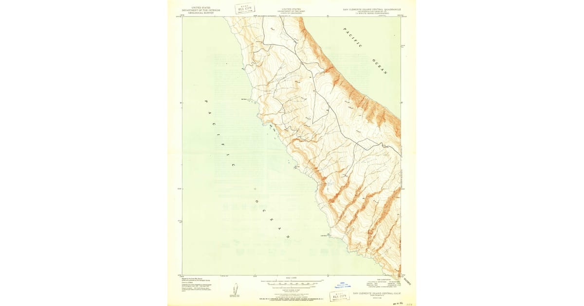 1950 Map of San Clemente Island Central, Los Angeles County, CA — High ...