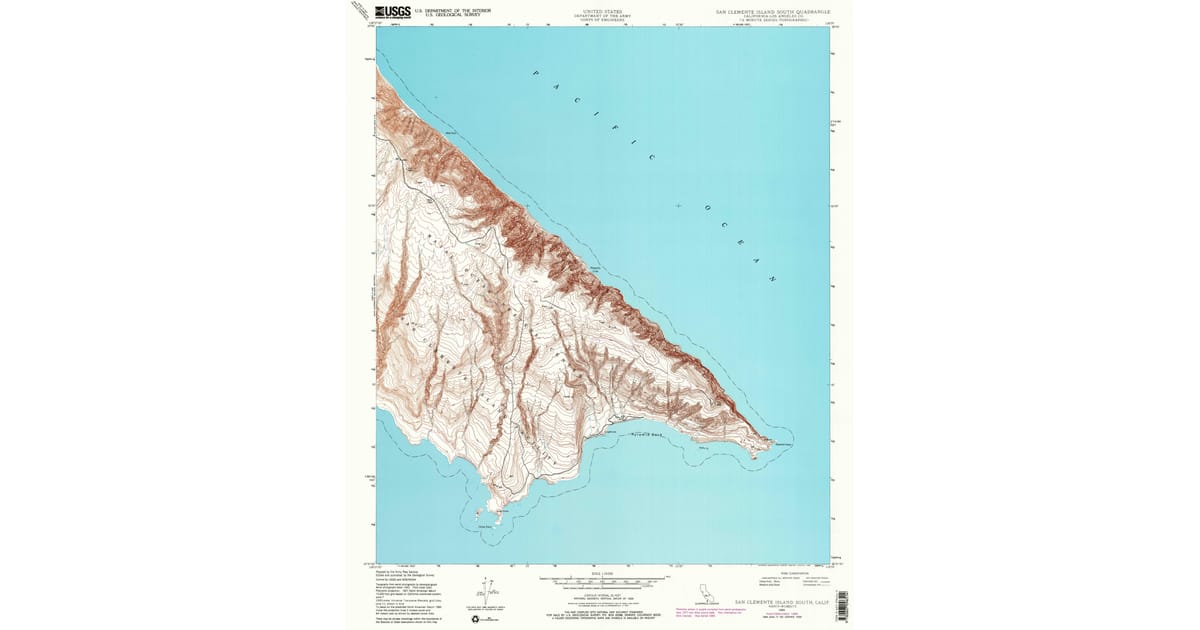 1943 Map of San Clemente Island South, Los Angeles County, CA — High ...