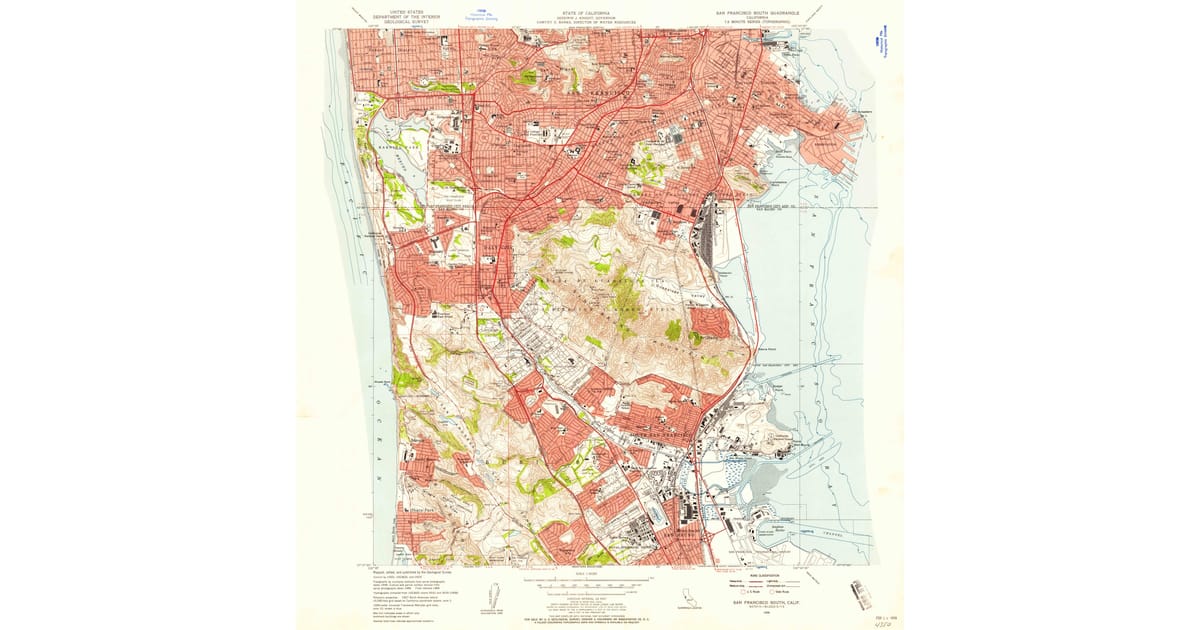 1956 Map of San Francisco South, San Mateo County, CA — High-Res | Pastmaps