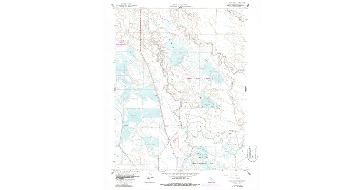 1961 Map of San Luis Ranch, Merced County, CA — High-Res, 1987 Print ...
