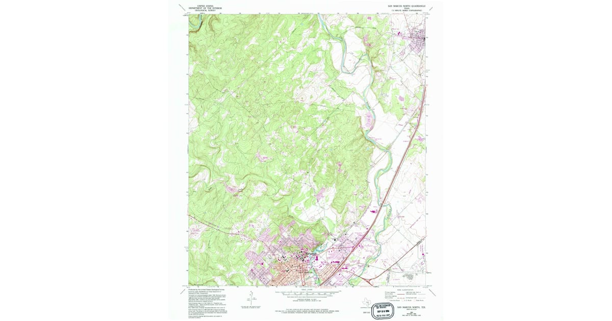 1964 Map of San Marcos North, Hays County, TX — High-Res, 1994 Print #2 ...