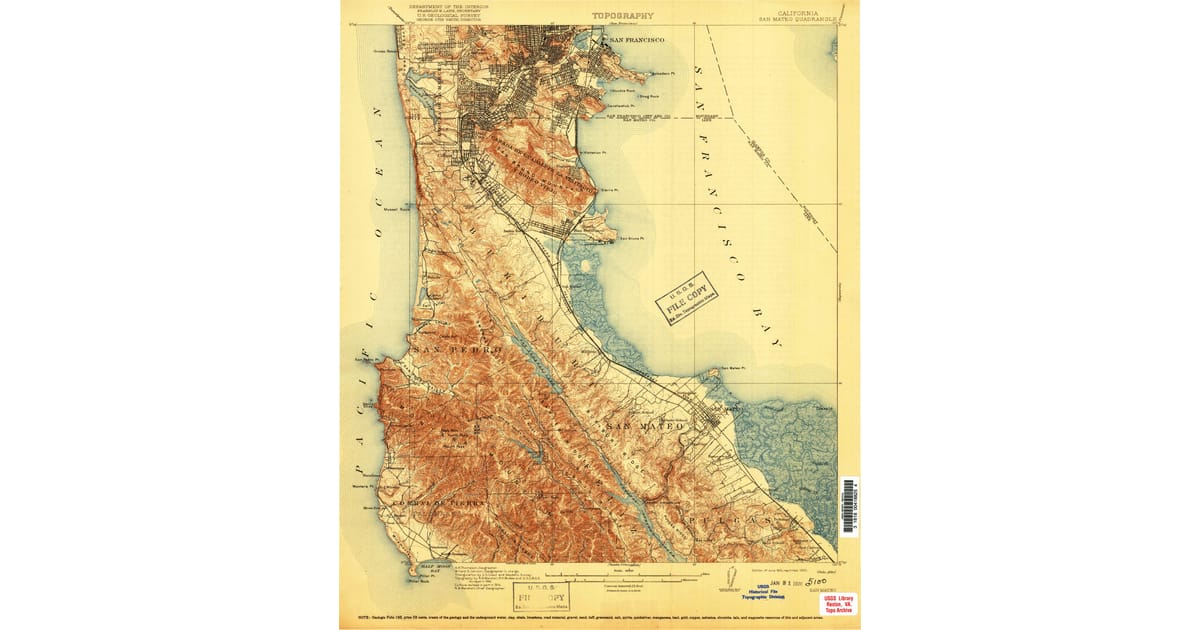 1915 Map of San Mateo, CA — High-Res, 1920 Print | Pastmaps
