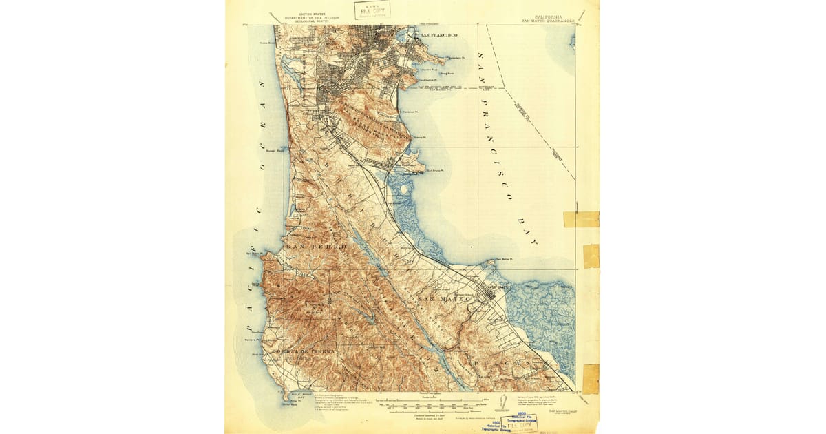 1915 Map of San Mateo, CA — High-Res, 1947 Print | Pastmaps