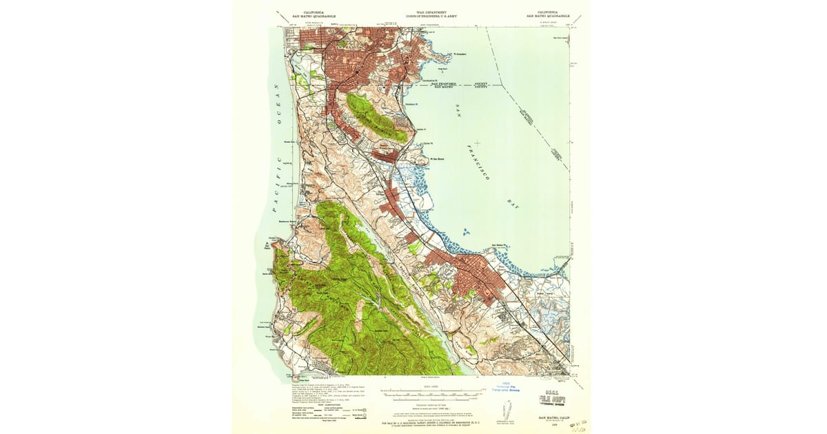 1939 Map of San Mateo, CA — High-Res | Pastmaps