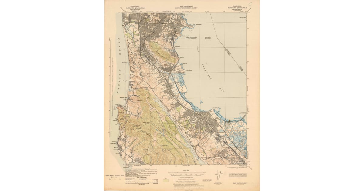 1943 Map of San Mateo, CA — High-Res | Pastmaps