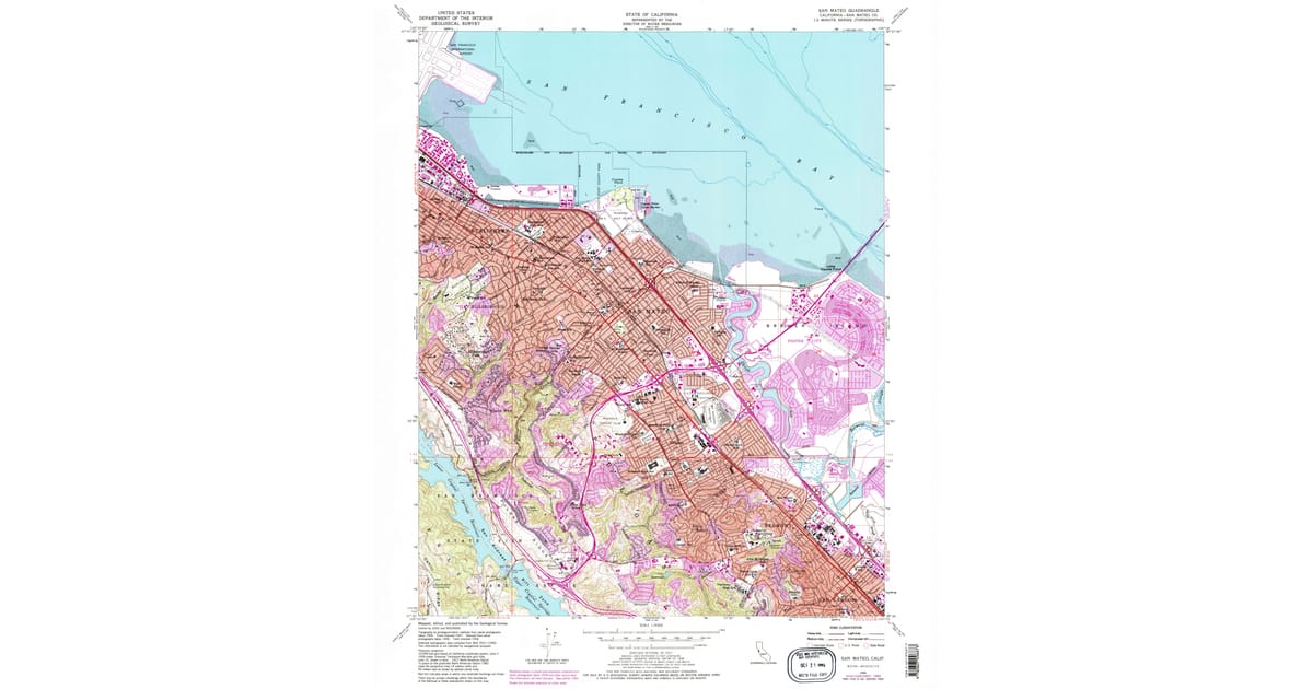 1956 Map of San Mateo, CA — High-Res, 1984 Print | Pastmaps