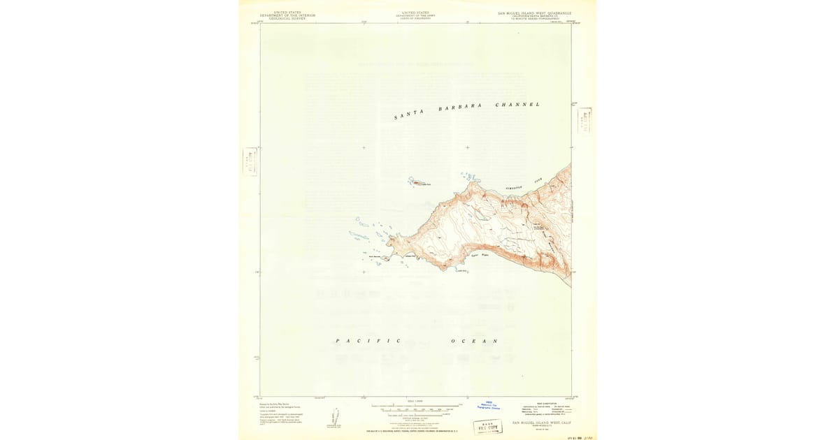 1950 Map of San Miguel Island West, Santa Barbara County, CA — High-Res ...