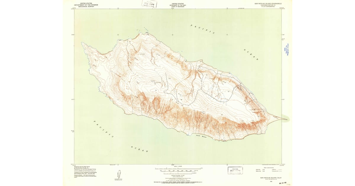 1943 Map of San Nicolas Island, Ventura County, CA — High-Res | Pastmaps