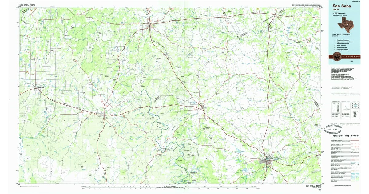 1985 Map of San Saba, TX — High-Res | Pastmaps