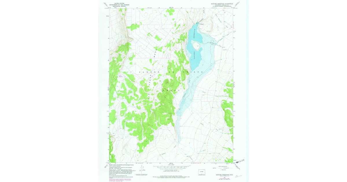 1967 Map of Sanchez Reservoir, Costilla County, CO — High-Res, 1982 ...