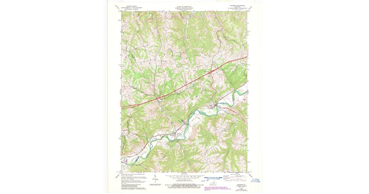 1969 Map of Sanders, KY — High-Res, 1987 Print | Pastmaps