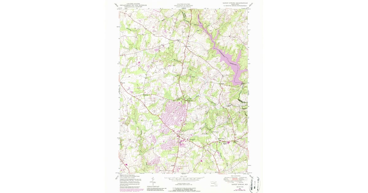 1945 Map of Sandy Spring, Montgomery County, MD — High-Res, 1988 Print ...