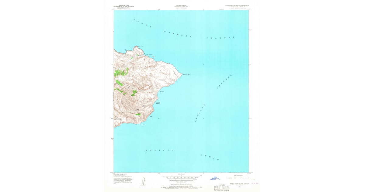 1943 Map of Santa Cruz Island D, Santa Barbara County, CA — High-Res ...
