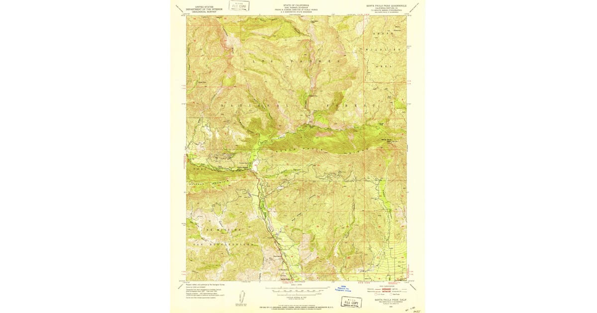 1951 Map of Santa Paula Peak, Ventura County, CA — High-Res | Pastmaps