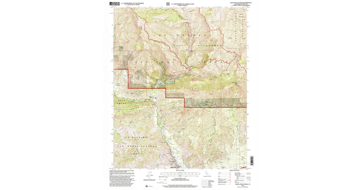 1995 Map of Santa Paula Peak, Ventura County, CA — High-Res | Pastmaps
