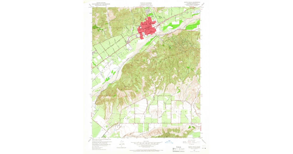 1951 Map of Santa Paula, CA — High-Res, 1966 Print | Pastmaps