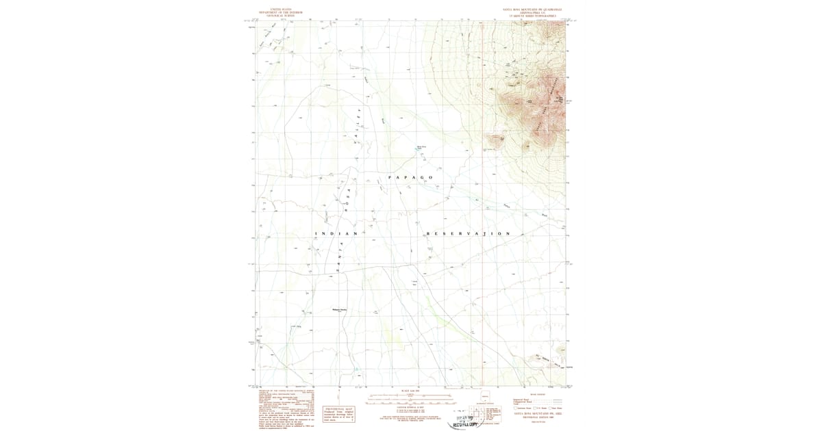 1989 Map of Santa Rosa Mountains SW, Pima County, AZ — High-Res | Pastmaps